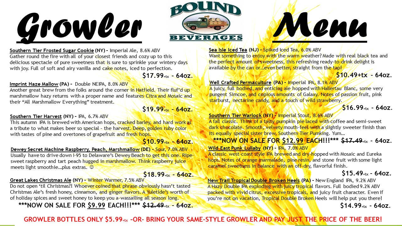 Growler Menu - Bound Beverages