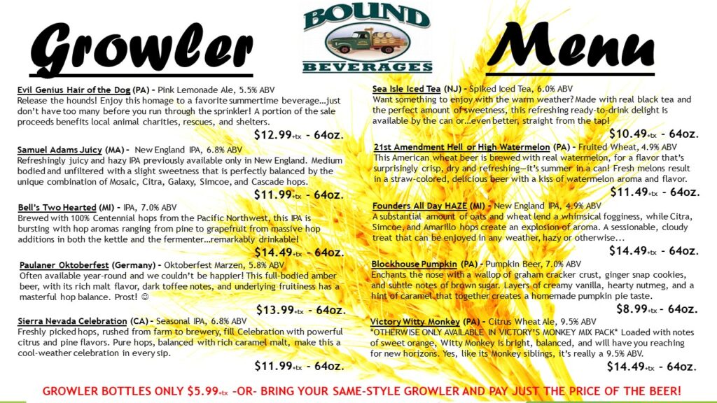 Growler Menu – Bound Beverages